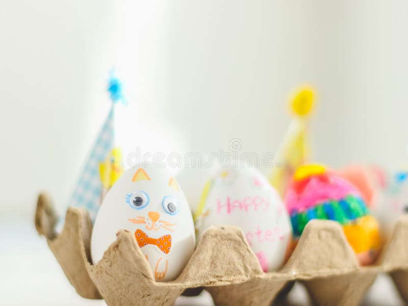 Cardboard Package with Decorated Easter Eggs with Glued and Painted ...