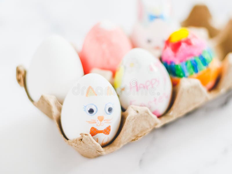 Cardboard Package with Decorated Easter Eggs with Glued and Painted ...
