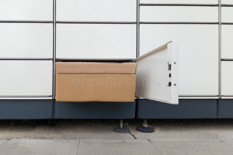 Cardboard Package in Open Parcel Locker Compartment Stock Illustration ...