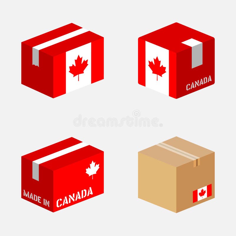 Cardboard Packaging with Canada Flag Icons, Made in Canada Box Stock ...