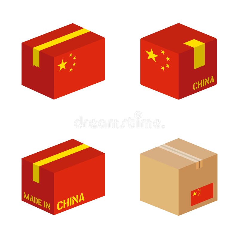 Cardboard Packaging with China Flag Icons, Made in China Box Stock ...