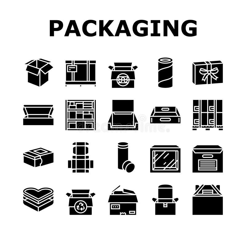 Cardboard Packaging Recycling Icons Set Vector Stock Illustration ...