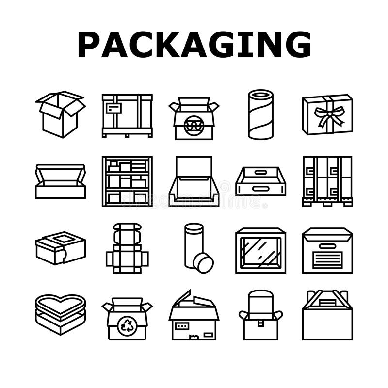 Cardboard Packaging Recycling Icons Set Vector Stock Illustration ...