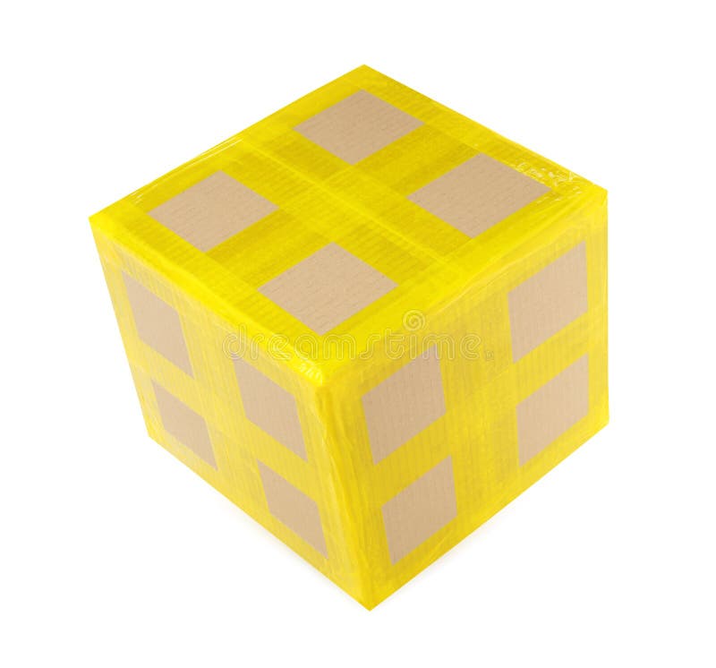 Cardboard Parcel Box with Yellow Sticky Tape on White Background Stock ...