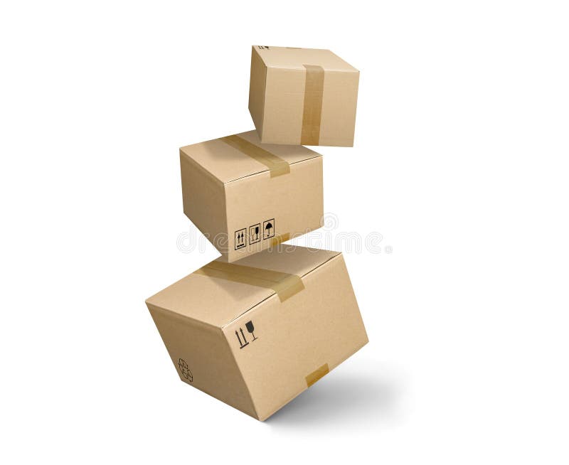 Cardboard Parcel Boxes Falling Isolated on a White Stock Illustration ...