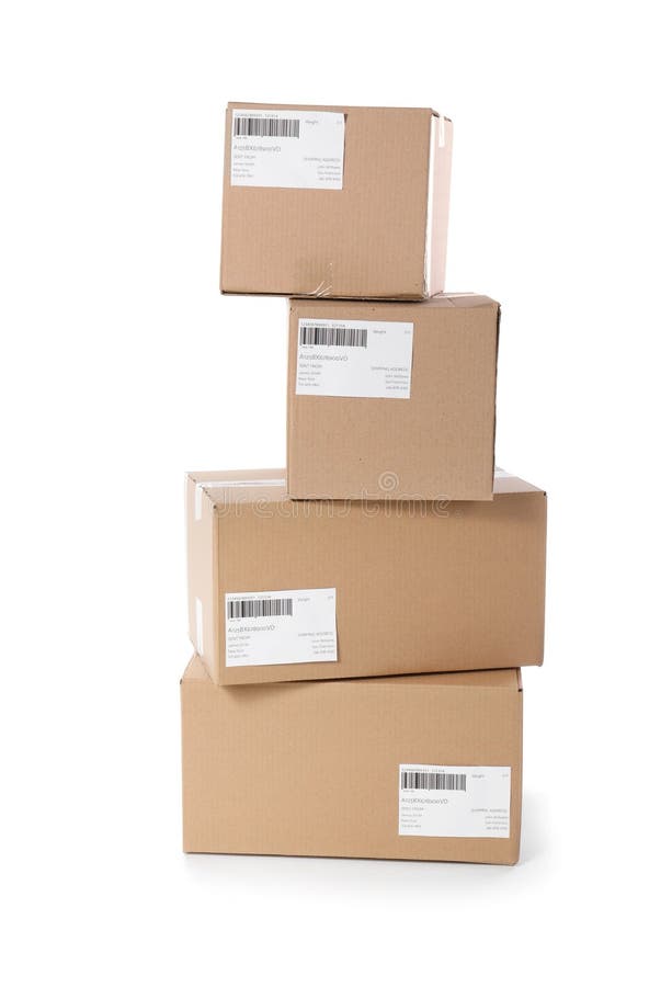 Cardboard Parcel Boxes on White Background. Stock Photo - Image of ...