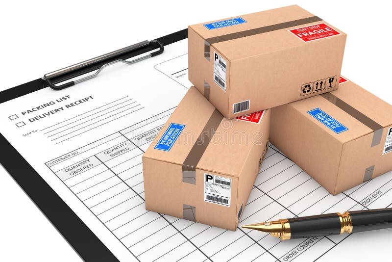 Cardboard Parcel Package Over Delivery Note. 3d Rendering Stock ...