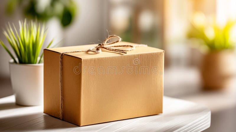 A Cardboard Parcel with a Shipping Label Placed on a White Table ...