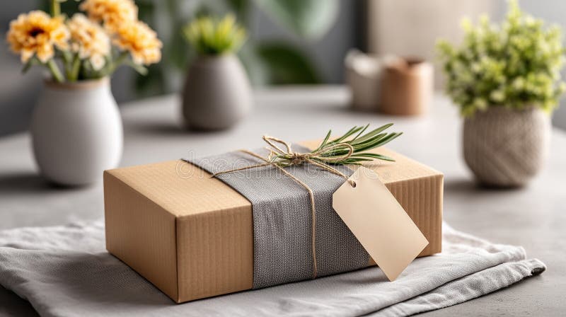 A Cardboard Parcel with a Shipping Label Placed on a White Table ...