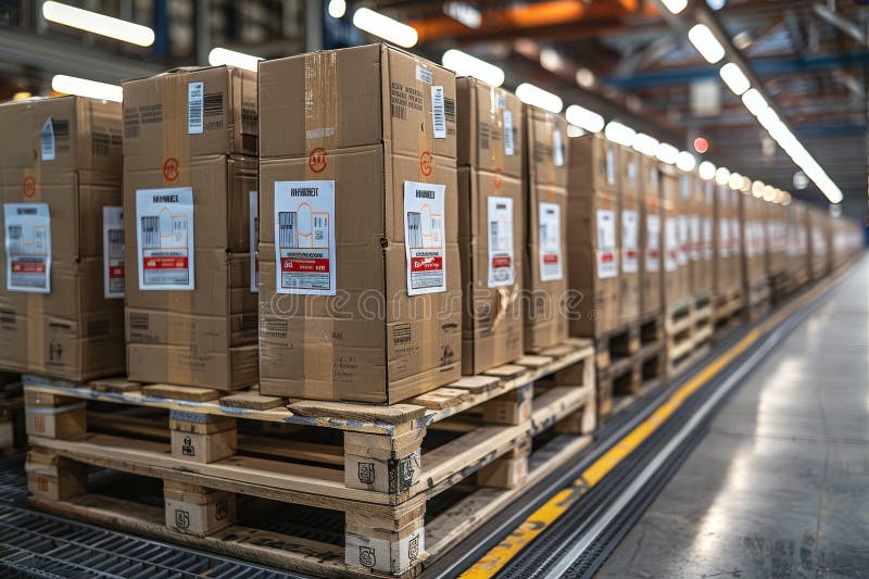 Cardboard Parcels with Courier Stickers Stored in Distribution Center ...