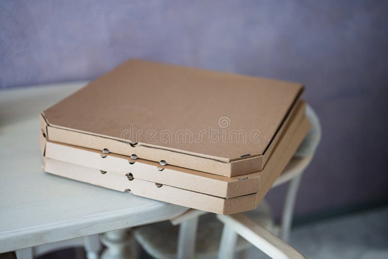 Cardboard Pizza Boxes on Kitchen in Table Stock Photo - Image of carton ...
