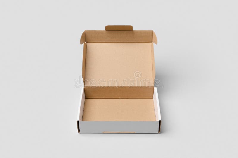 Cardboard Postal, Mailing Box Mockup with Opened Lid Stock Photo ...