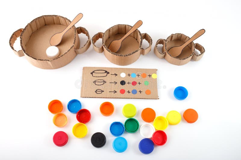 Cardboard Pots with Colored Bottle Caps, Educational Sorting Activity ...