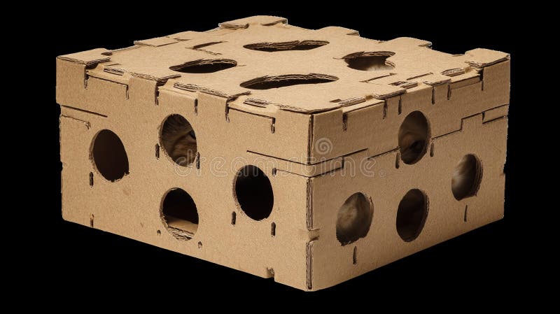 Cardboard Puzzle Box with Multiple Holes on Transparent Background ...