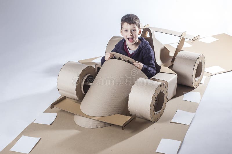 Cardboard racing car stock photo. Image of caucasian - 83831204