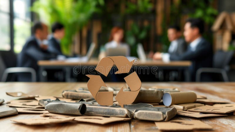 Cardboard Recycling Concept in an Office Environment with Recycle Logo ...