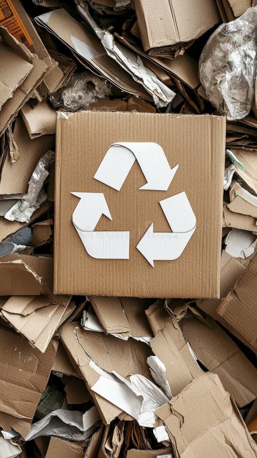 Cardboard with Recycling Symbol among Paper Waste Stock Illustration ...