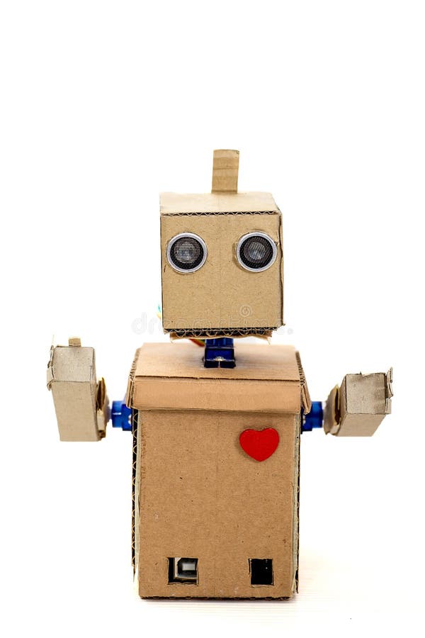Cyborg with cardboard box stock photo. Image of futuristic - 143470480