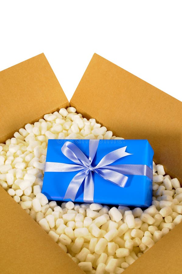 Cardboard Shipping Box, Blue Surprise Gift Inside, Polystyrene Packing ...