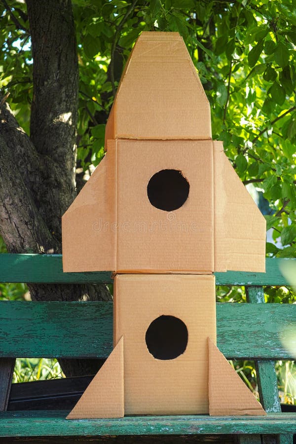 Cardboard Space Rocket on Bench Stock Photo - Image of planet, future ...