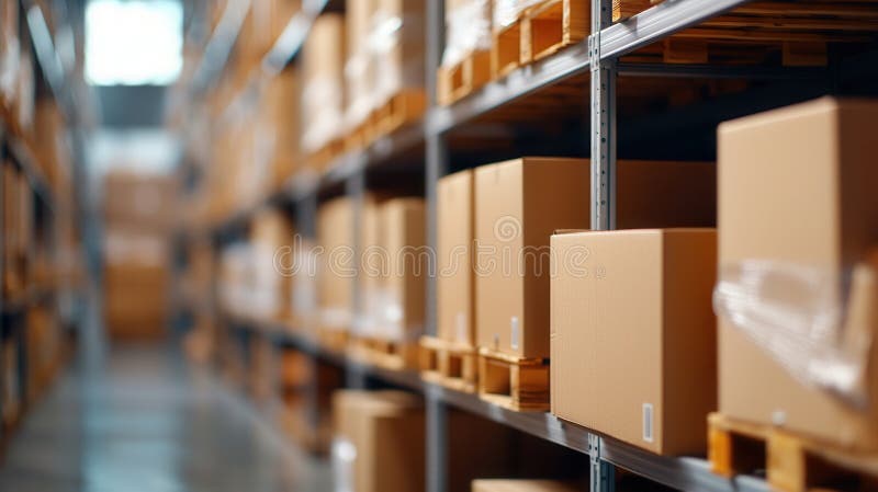 Cardboard Systematically Boxes Stacked and on Warehouse Shelves ...