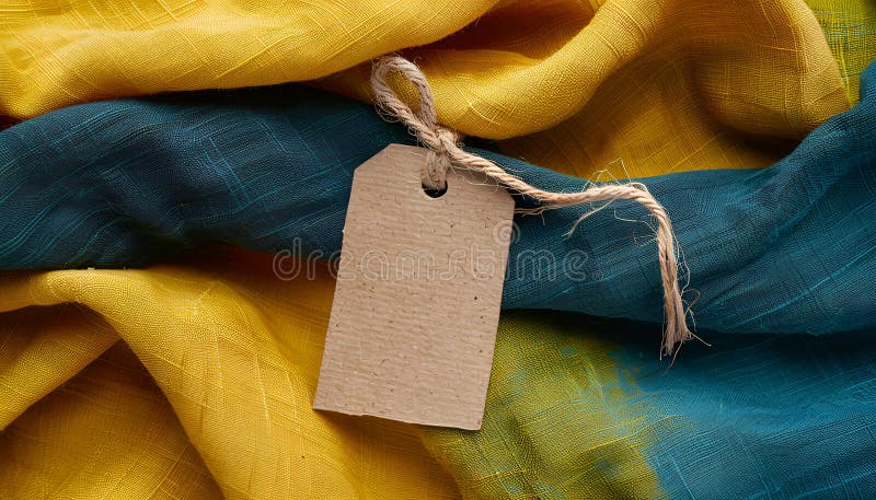 Cardboard Tag with Space for Text on Color Fabric, Top View Stock Photo ...