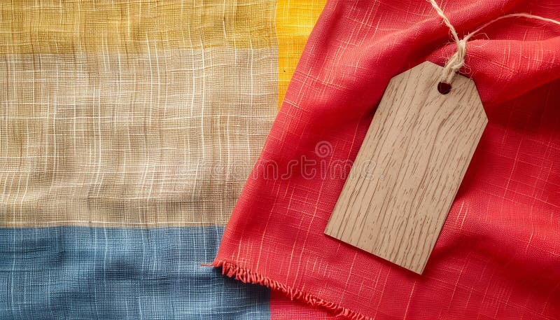 Cardboard Tag with Space for Text on Color Fabric, Top View Stock Image ...
