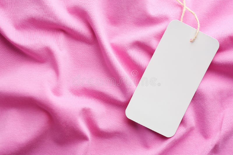 Cardboard Tag with Space for Text on Pink Fabric, Top View Stock Image ...