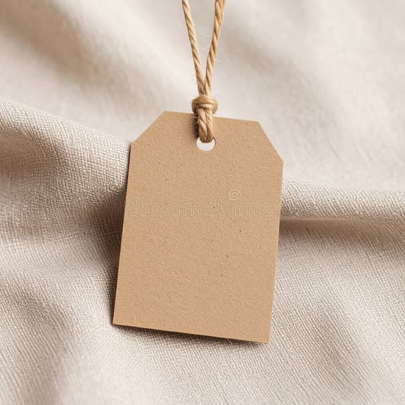 Cardboard Tag with String Hanging on Beige Textured Cloth Background ...