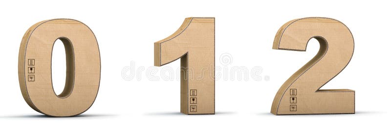 Cardboard Texture Numbers 0, 1, 2. 3D Render. Paperboard Alphabet. Font ...