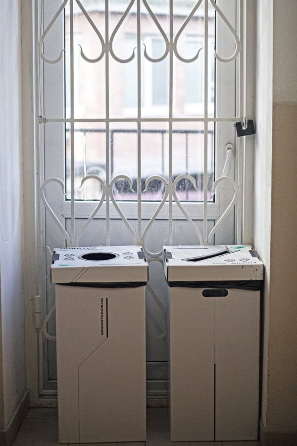 Cardboard Trash Bins Near the Window. Stock Image - Image of living ...