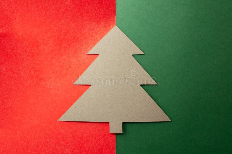 Cardboard Tree on a Red-green Background without Decorations Stock ...
