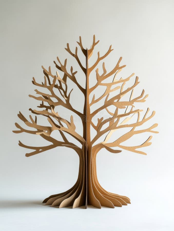 Cardboard Tree Sculpture on a Minimalist Neutral Background. Stock ...