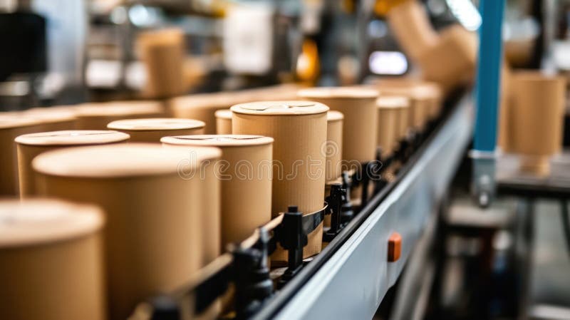 Cardboard Tubes on a Conveyor Belt in a Factory Setting Stock ...