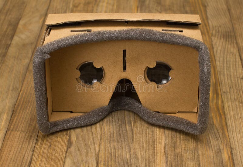 Cardboard Virtual Reality Glasses on Brown Wood Editorial Image - Image ...