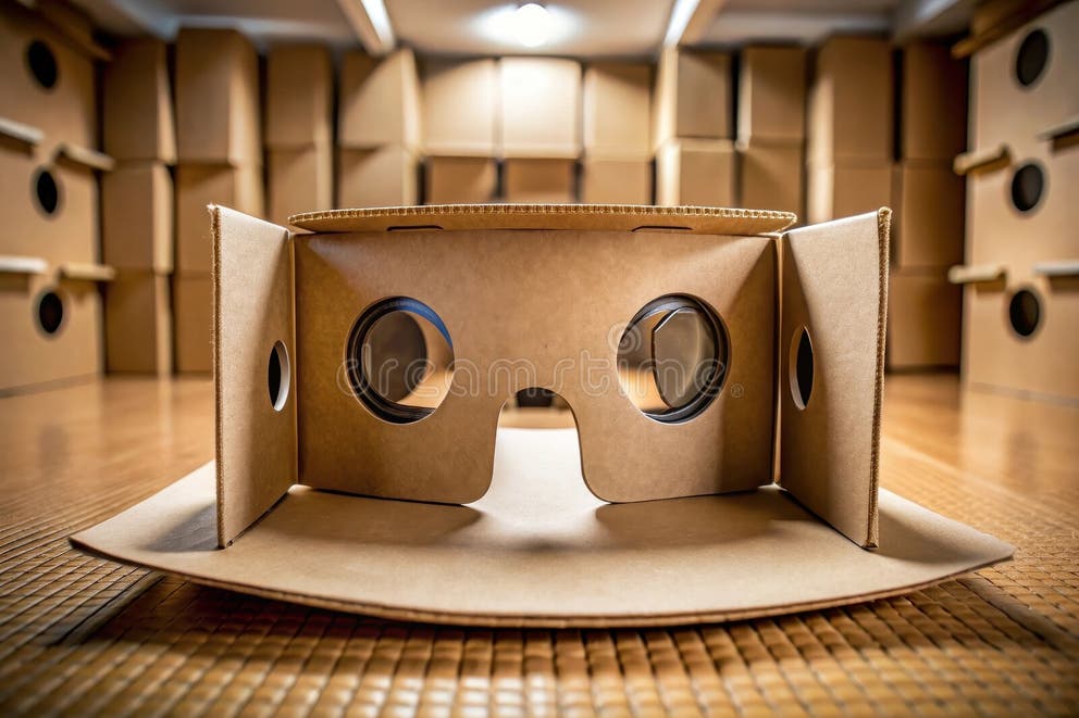 A Cardboard Virtual Reality Headset among Many Cardboard Boxes in a ...