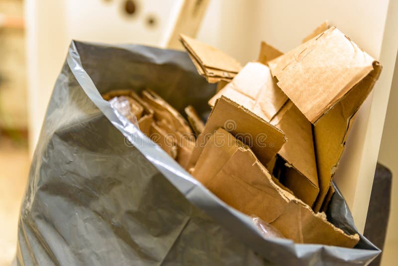 Cardboard Waste in Plastic Bag on Construction Site Stock Photo - Image ...