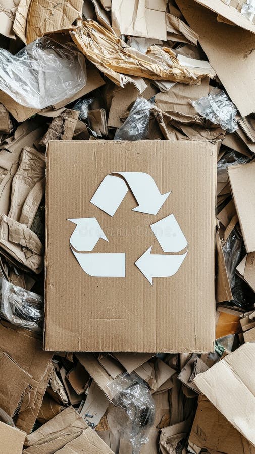 Cardboard with White Recycling Symbol in Waste Stock Illustration ...