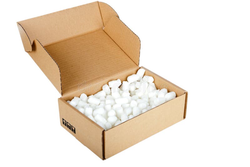 A Cardboard Box with Packing Foam Pellets Stock Photo - Image of cross ...