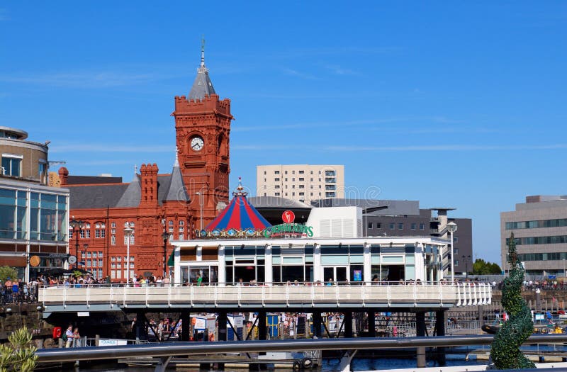 Clock-tower of City Hall, Cardiff, Wales, UK Stock Photo - Image of ...