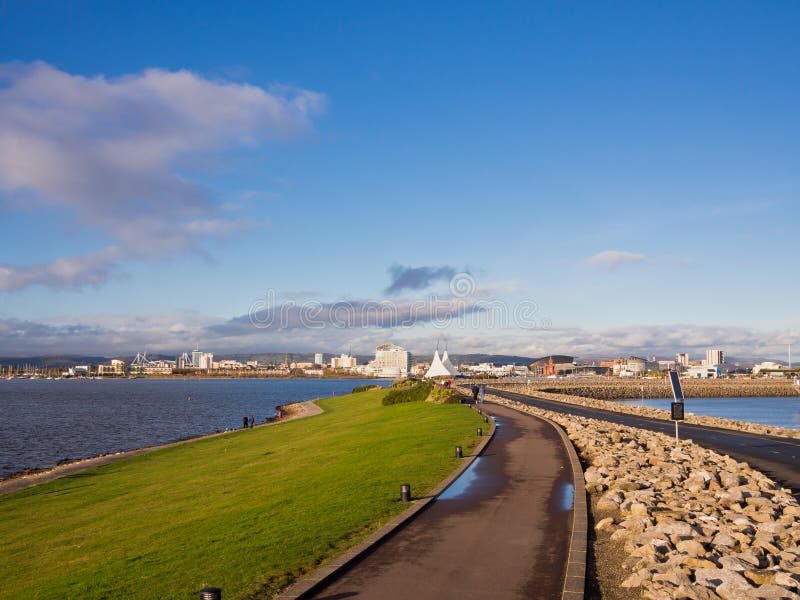 Cardiff Bay Barrage in Wales, UK Stock Image - Image of blue, causeway ...