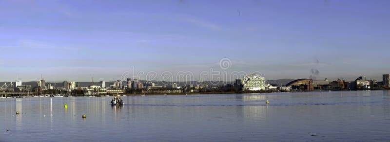 Panoramic View of Cardiff Bay Stock Image - Image of view, pier: 239017373