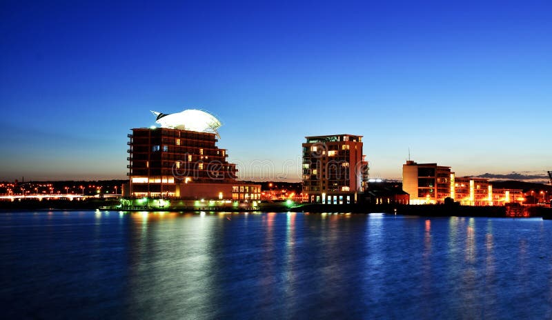 Cardiff Bay sunset stock photo. Image of nightshot, urban - 8929312