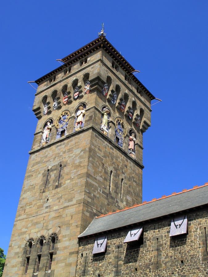 Cardiff Castle Clock Tower stock photo. Image of clock - 14898610