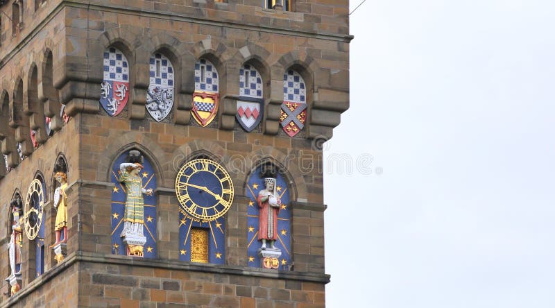 Cardiff castle clock tower stock photo. Image of clock - 293020796