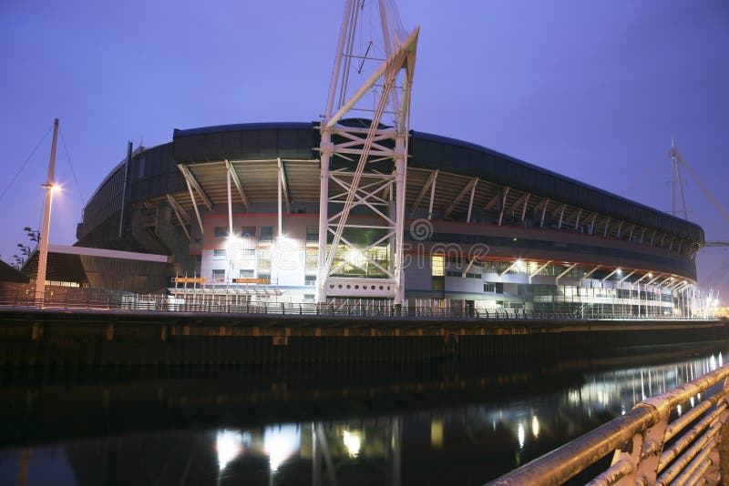 One of the Four White Cable-stayed Truss Masts at the Cardiff ...