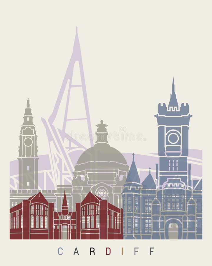 Cardiff Skyline and Landmarks Silhouette Stock Vector - Illustration of ...