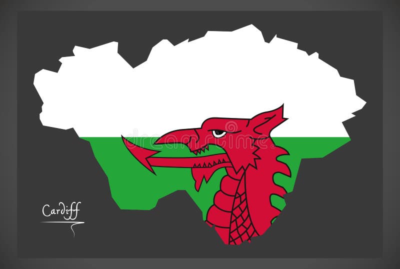 Wales Map with Welsh National Flag Stock Vector - Illustration of area ...