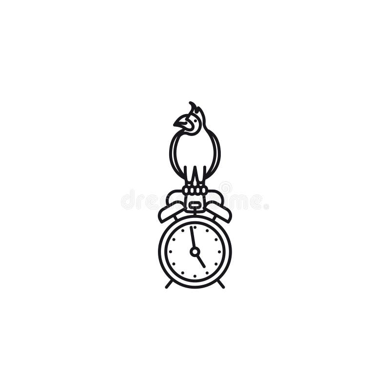 Cardinal Bird on Alarm Clock Vector Line Icon. Early Bird Concept Stock ...