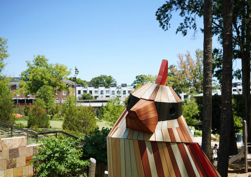 Cardinal at the Center of the Playground in the Downtown Cary Park, in ...